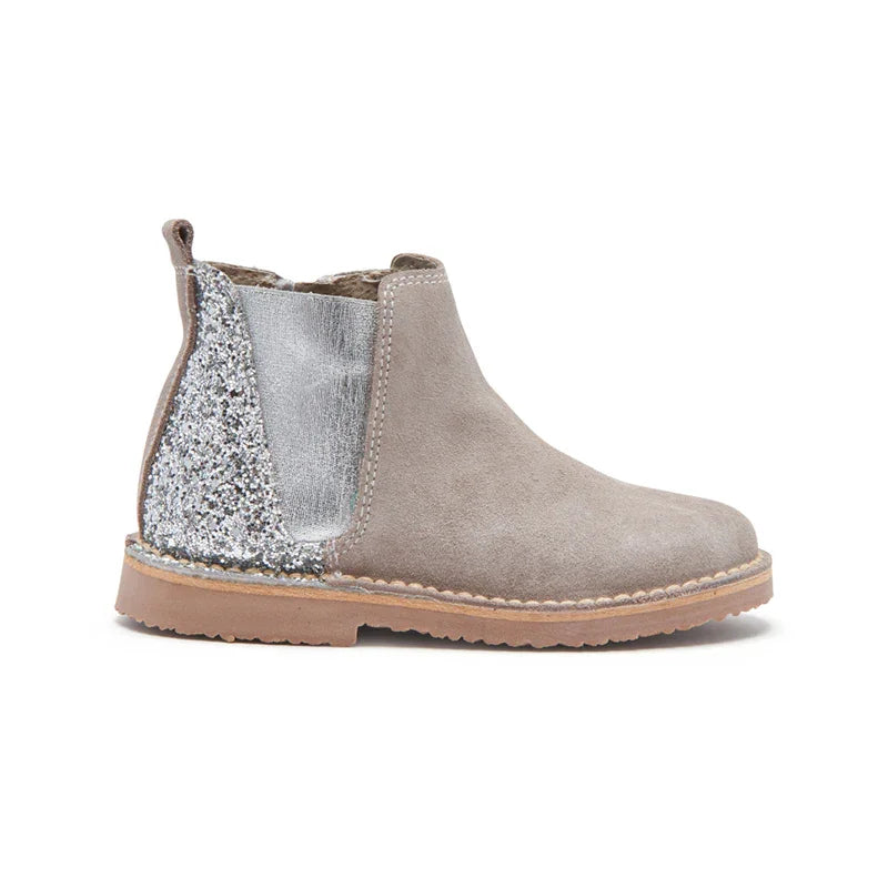Taupe Glitter Suede Girls Chelsea Boots